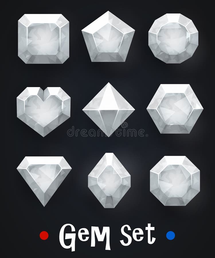 Set of Realistic White Gems of Various Shapes. Stock Vector ...