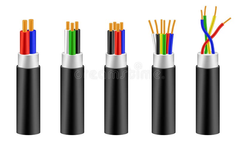 Set of Realistic Wires Flexible Cables Isolated or Cooper Cable with ...