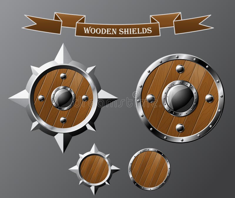 Set of Realistic Wooden Shields Stock Vector - Illustration of shape ...