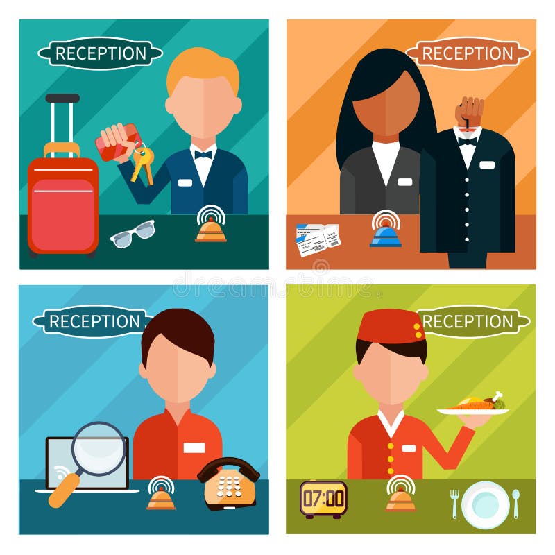 Set of reception character stock vector. Illustration of concierge ...