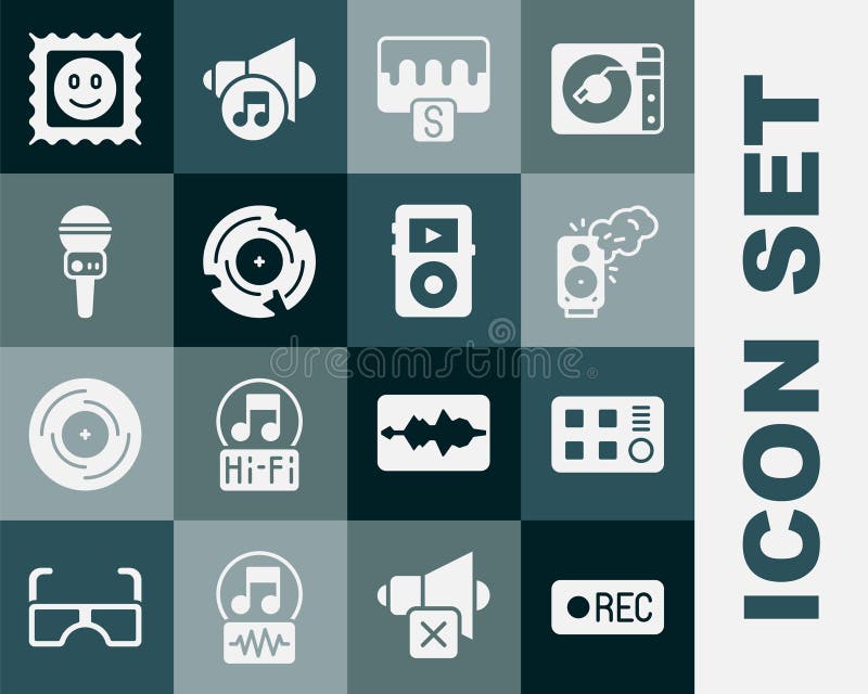 Set Record Button, Drum Machine, Stereo Speaker, Music Wave Equalizer ...