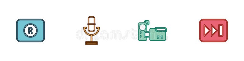 Set Record Button, Microphone, Cinema Camera and Fast Forward Icon ...