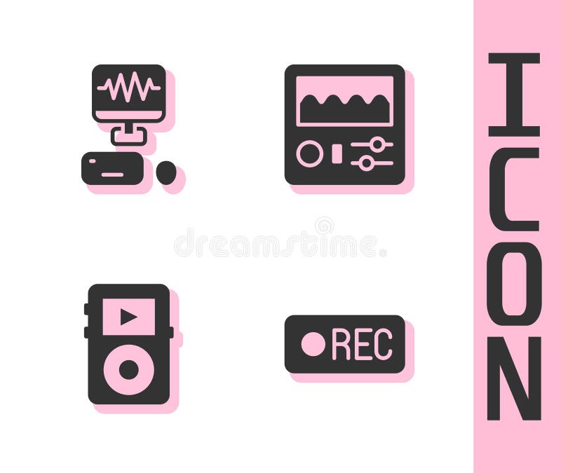 Set Record Button, Music Recording Studio, Player and Drum Machine Icon ...