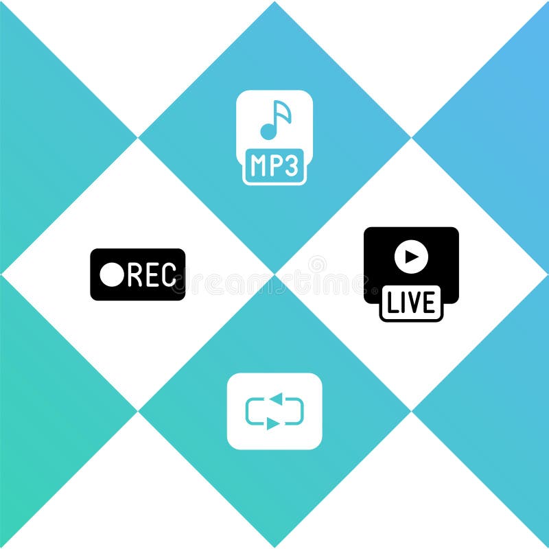 Set Record Button, Repeat, MP3 File and Live Stream Icon. Vector Stock ...