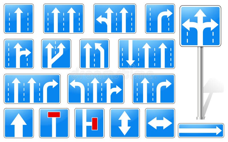 Set of Blue Road Signs, Isolated Object on a White Background, Vector ...