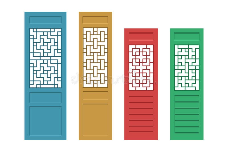 Set of Rectangle Chinese Door with Pattern in Flat Stock Vector ...