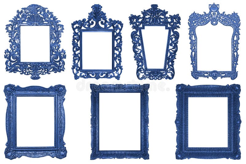 Set of Rectangle Decorative Vintage Blue Wooden Frames Isolated on ...