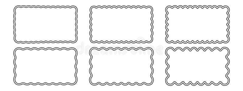 Set of Rectangle Frames with Double Wavy Borders. Wiggly Rectangular ...