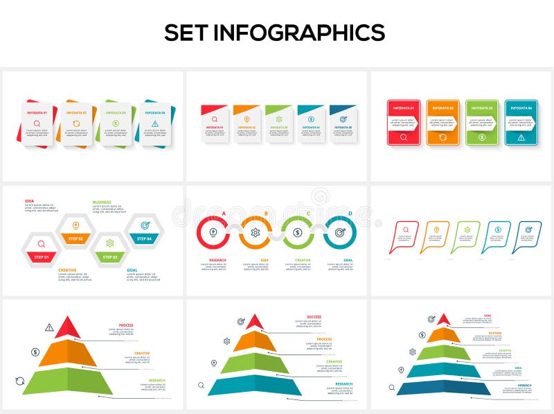 Set Rectangles Infographics with 3, 4, 5, Steps, Options, Parts or ...