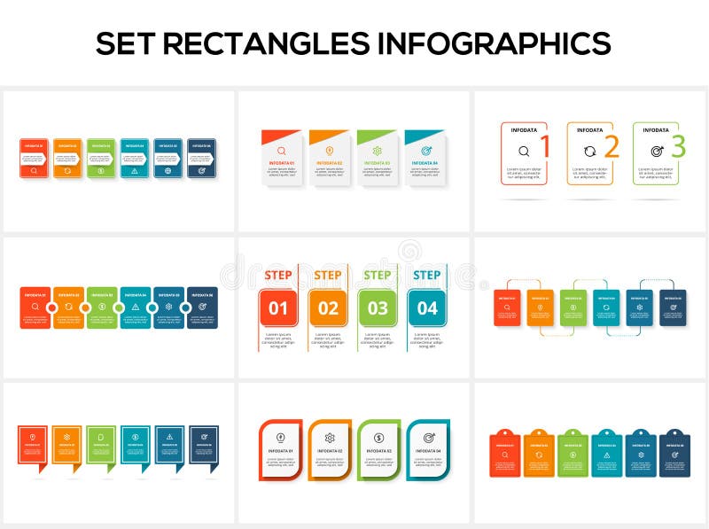 Set Rectangles Infographics with 3, 4, 5, 6 Steps, Options, Parts or ...