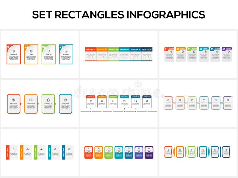 Set Rectangles Infographics with 4, 5, 6, 7 Steps, Options, Parts or ...