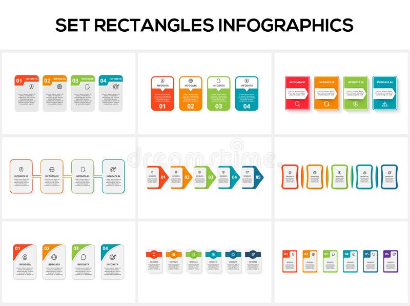 Set Rectangles Infographics with 4, 5, 6 Steps, Options, Parts or ...