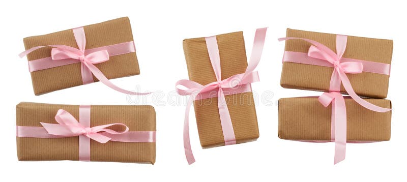 Set of Rectangular Boxes Wrapped in Brown Kraft Paper and Tied with a ...