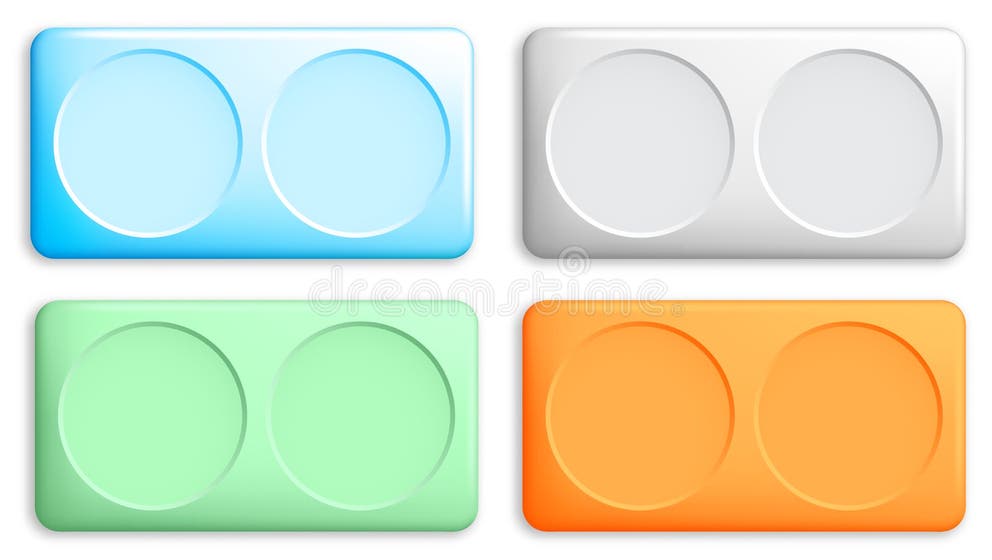 Set of Rectangular Buttons with Rounded Corners, Divided into Round ...
