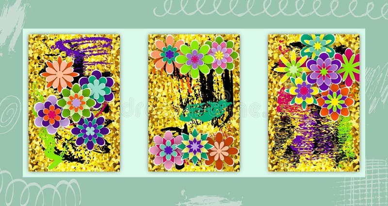 Set of Rectangular Cards with Hand Drawn Colorful Paints Stock Vector ...