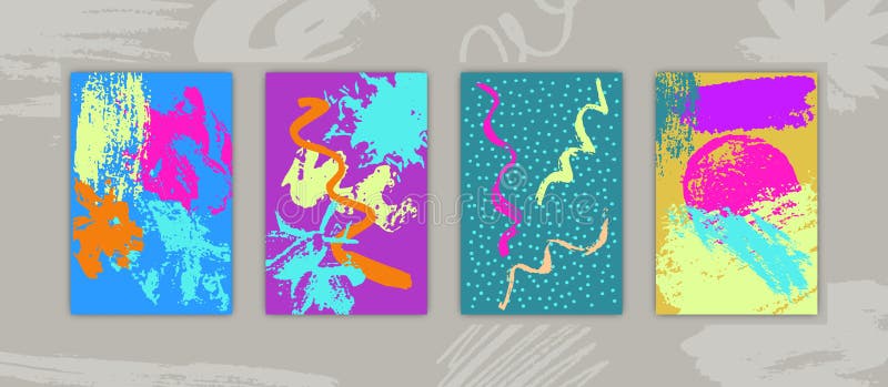 Set of Rectangular Cards with Hand Drawn Colorful Paints Stock Vector ...