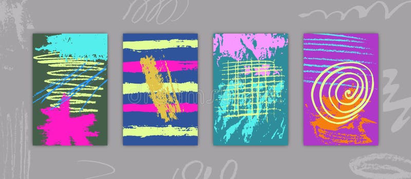 Set of Rectangular Cards with Hand Drawn Colorful Paints Stock Vector ...