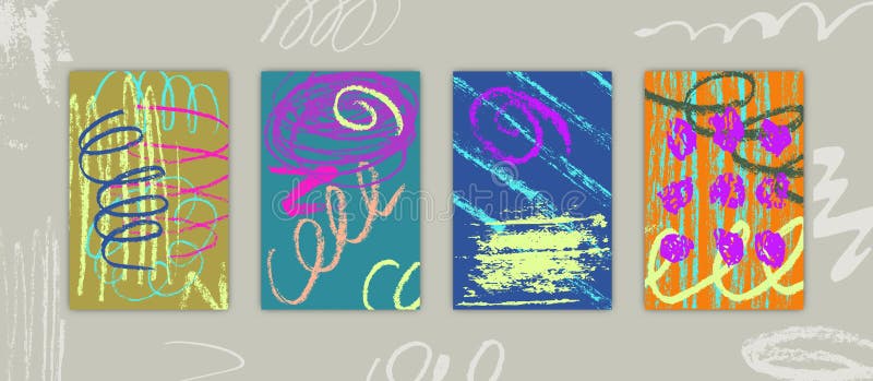 Set of Rectangular Cards with Hand Drawn Colorful Paints Stock Vector ...