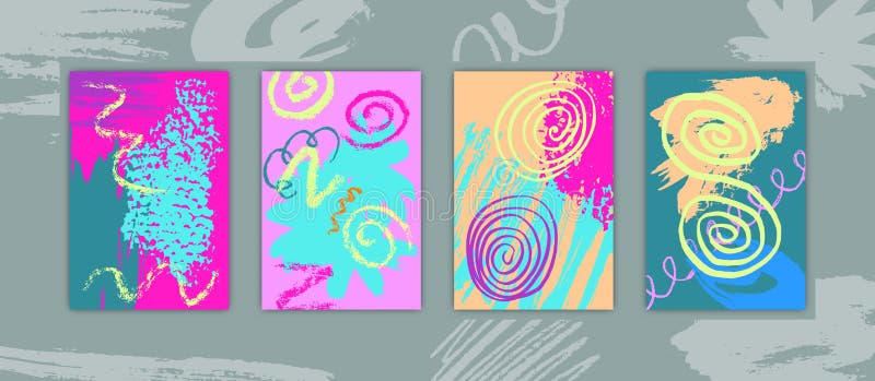 Set of Rectangular Cards with Hand Drawn Colorful Paints Stock Vector ...