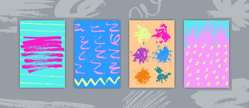 Set of Rectangular Cards with Hand Drawn Colorful Paints Stock ...