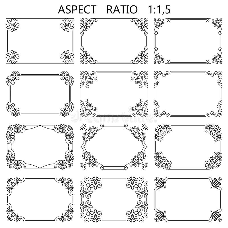 Set of Rectangular Floral Black Frames Stock Vector - Illustration of ...