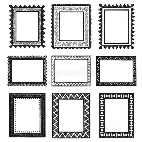 Set of Rectangular Frames with Jagged Wavy Scalloped and Zigzag Edges ...
