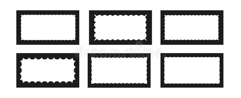 Set of Rectangular Frames with Wavy Zigzag Inner Edges. Trendy Curved ...