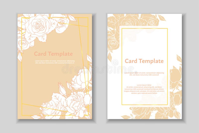 Set of Rectangular Golden Line Frame with Hand Drawn White and Pink ...