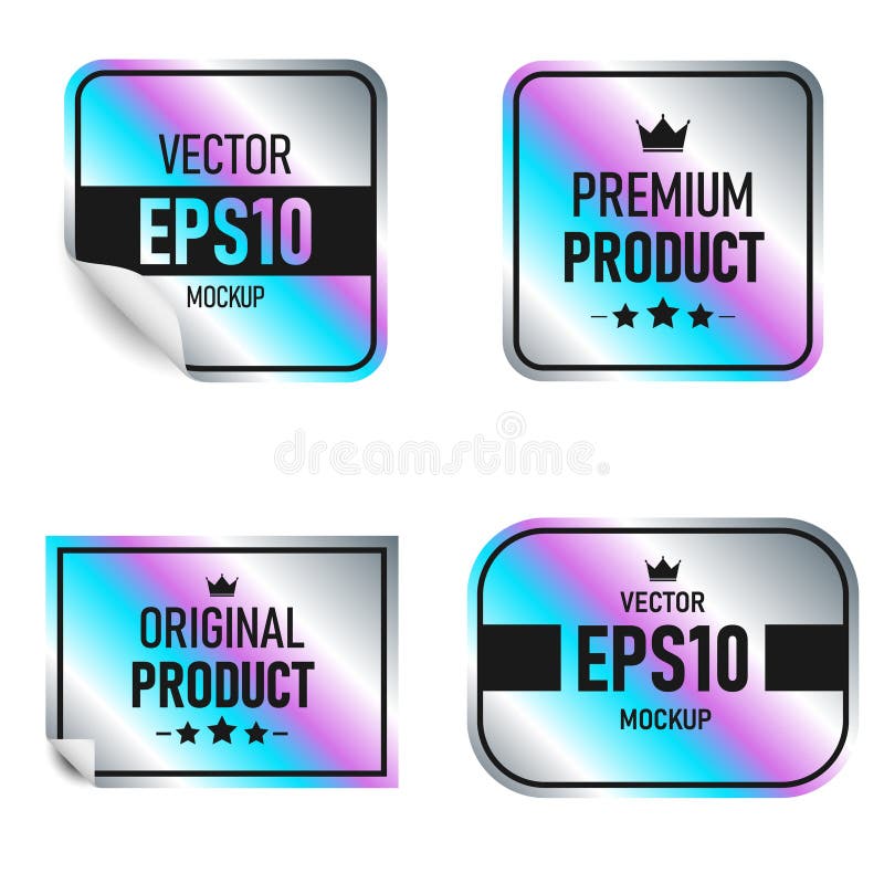 Set of Rectangular Holographic Stickers Isolated on White Background ...