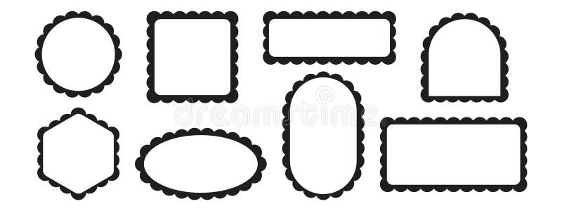Set of Rectangular Scalloped and Wavy Frame. Pop Vintage Groovy Border ...