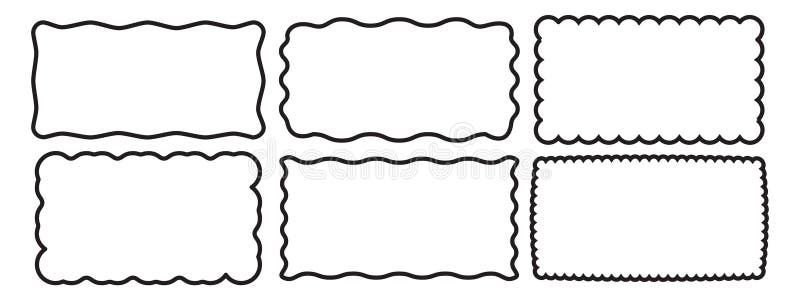 Set of Rectangular Scalloped and Wavy Frame. Pop Vintage Groovy Border ...