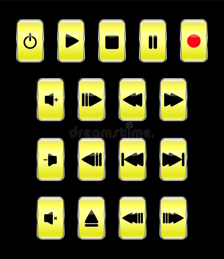 Set of Rectangular Vertical Yellow Media Control Buttons Stock ...