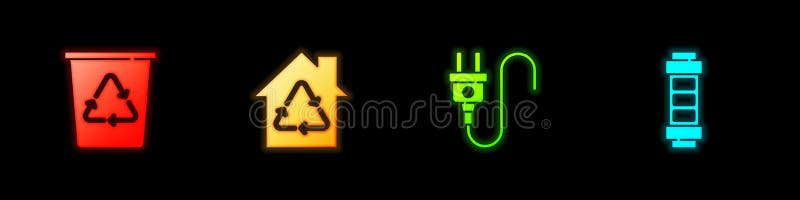 Set Recycle Bin with Recycle, Eco House Recycling, Electric Plug and ...