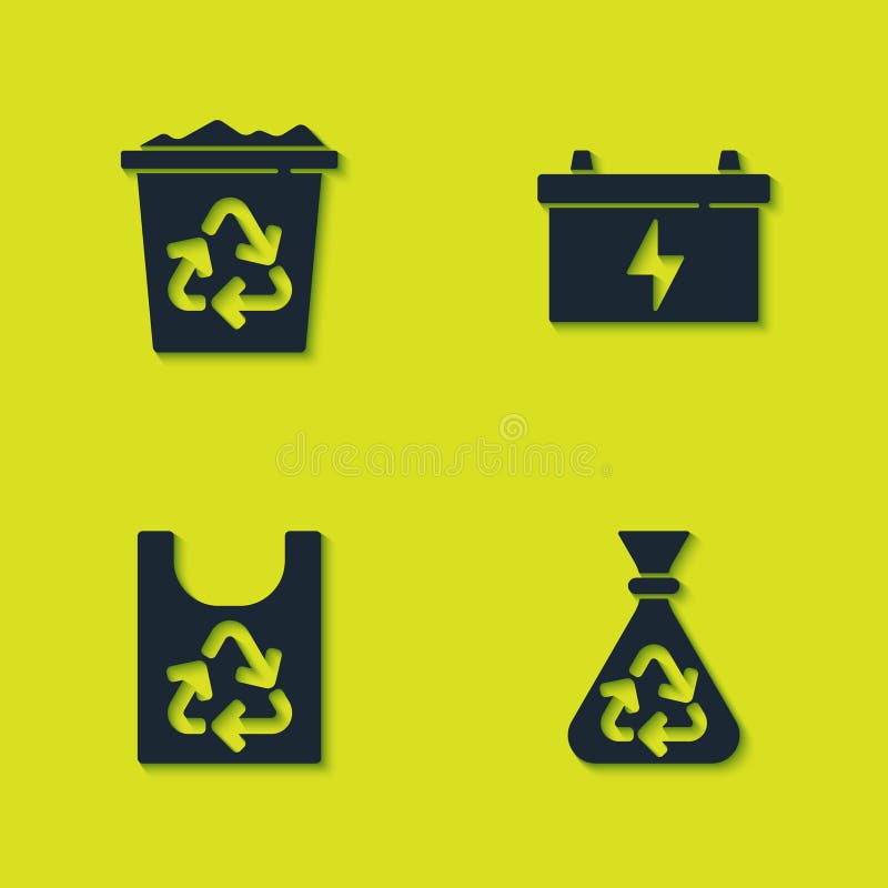 Set Recycle Bin with Recycle, Garbage Bag, Plastic and Car Battery Icon ...