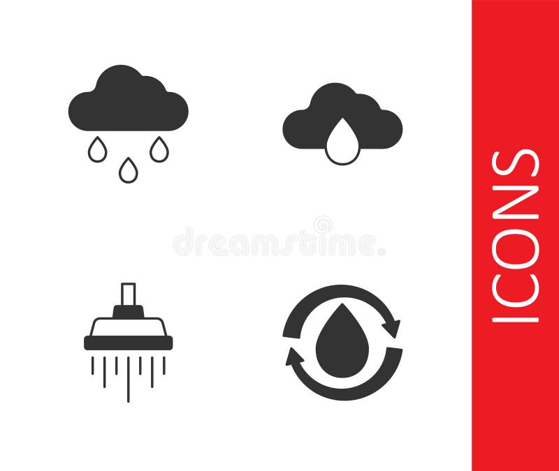 Set Recycle Clean Aqua, Cloud with Rain, Shower and Icon. Vector Stock ...