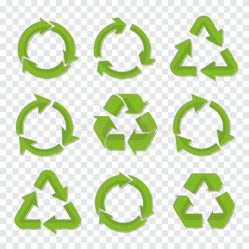 Set of Recycle Icon in Green Color with Shadow Stock Vector ...