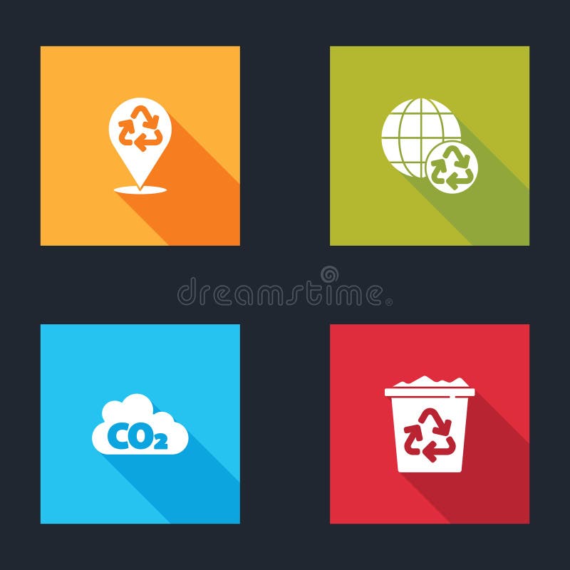 Set Recycle, Planet Earth and Recycling, CO2 Emissions Cloud and Bin ...