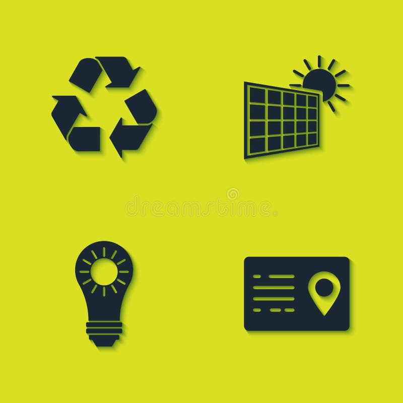 Set Recycle Symbol, Address Book, Solar Energy Panel and and Sun Icon ...