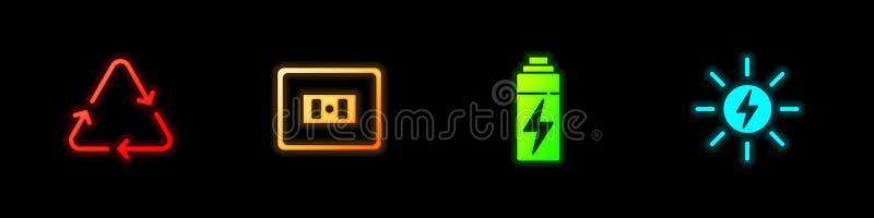 Set Recycle Symbol, Electrical Outlet, Battery and Solar Energy Panel ...