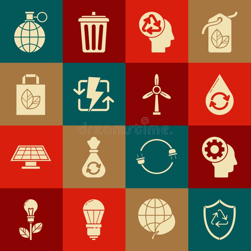 Set Recycle Symbol Inside Shield, Human Head with Gear, Clean Aqua ... Set Recycle Symbol Inside Shield, Human Head with Gear, Clean Aqua ...