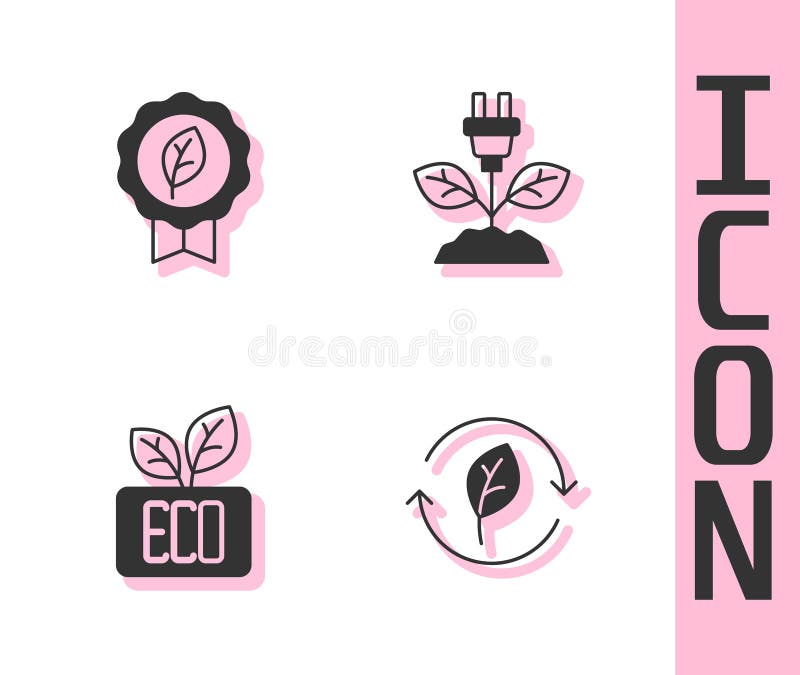 Set Recycle Symbol with Leaf, Leaf Eco, and Electric Saving Plug in ...