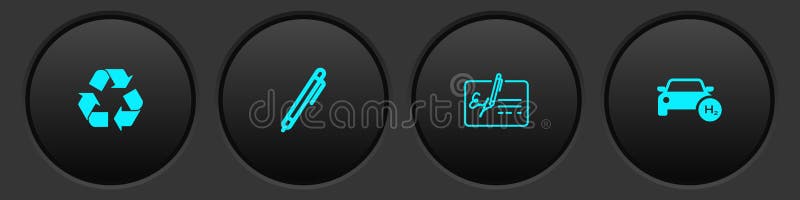 Set Recycle Symbol, Pen, Signed Document and Hydrogen Car Icon. Vector ...