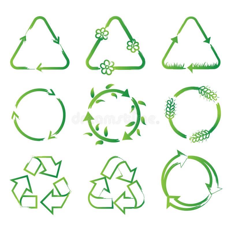 Set of Recycling Icons. a Creative Hand Drawn Logo of Green Arrows ...