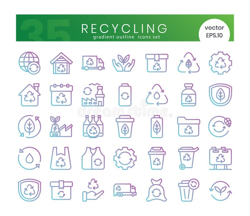Set of Recycling Icons.Gradient Outline Style Icon Set. Vector ...