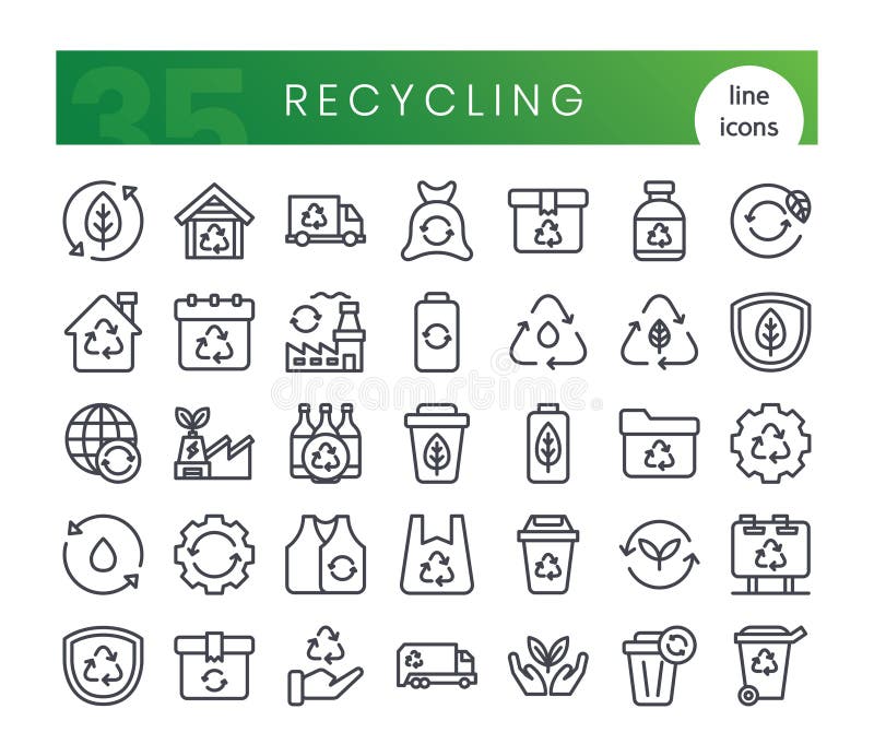 Set of Recycling Icons.Outline Style Icon Set. Vector Illustration ...