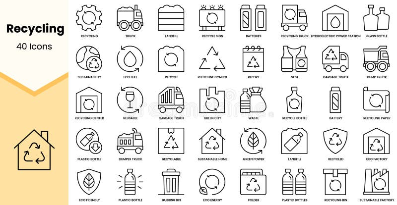 Set of Recycling Icons. Simple Line Art Style Icons Pack Stock Vector ...
