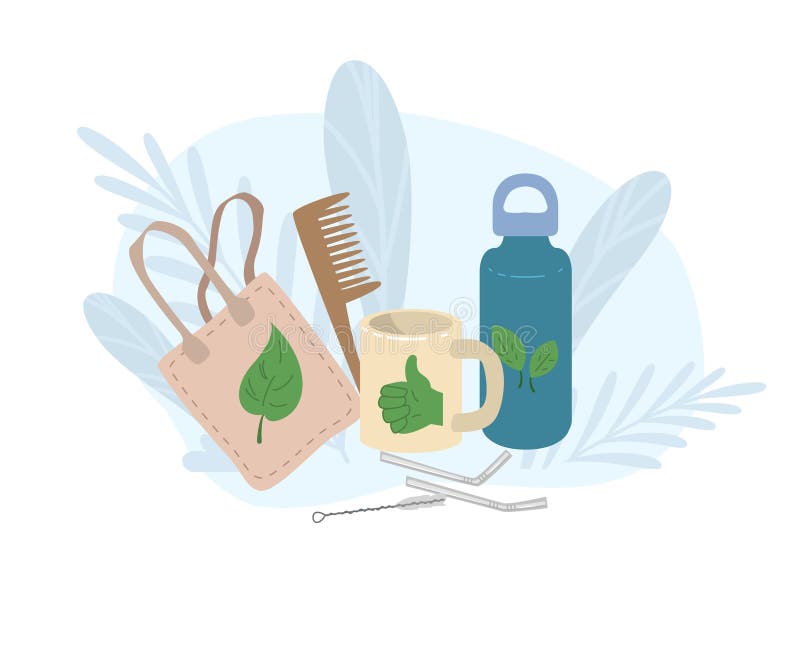 Set of Recycling and Reusable Items Flat Style, Vector Illustration ...