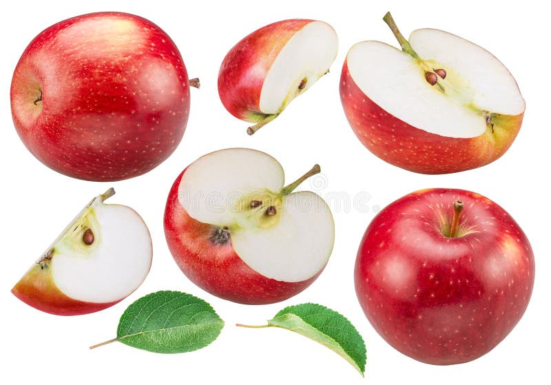 Set of Red Apples and Apple Pieces Isolated on White Background. File ...