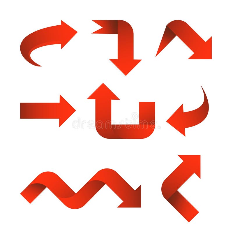 Set Red Arrow 3D Icons Pointing Up Down Left Right. Vector Stock Vector ...