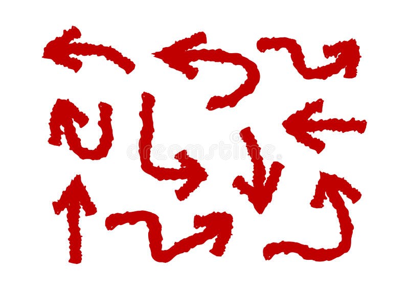 Set of Red Arrows Painted Rough Brush. Stock Vector - Illustration of ...